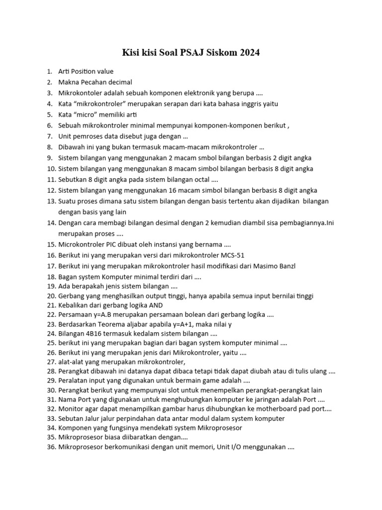 Kisi Kisi Soal PSAJ SISKOM 2024 | PDF