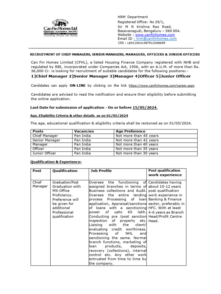CANFIN HOMES LIMITED Job 1 | PDF | Banks | Loans
