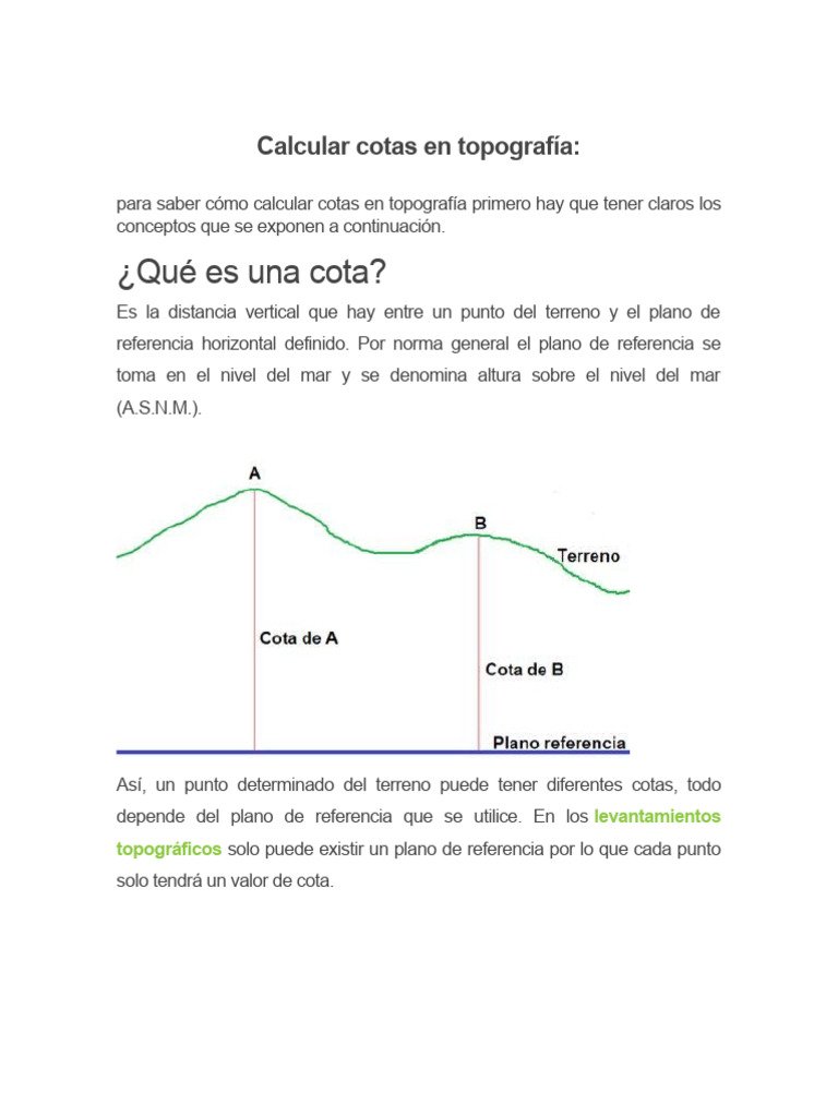 Calcular cotas en topografía | PDF | Pendiente | Medición
