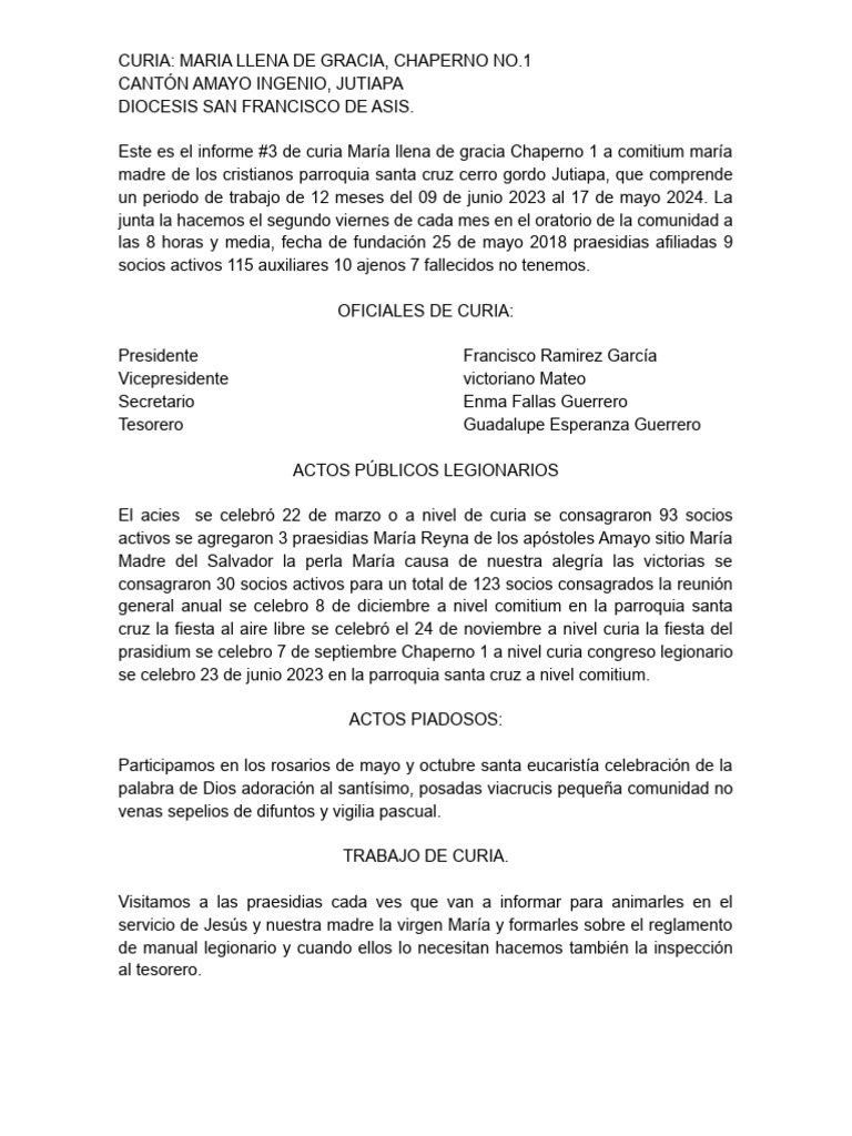 Informe Anual Curia María Llena de Gracia | PDF | María, madre de Jesús | Iglesia Católica