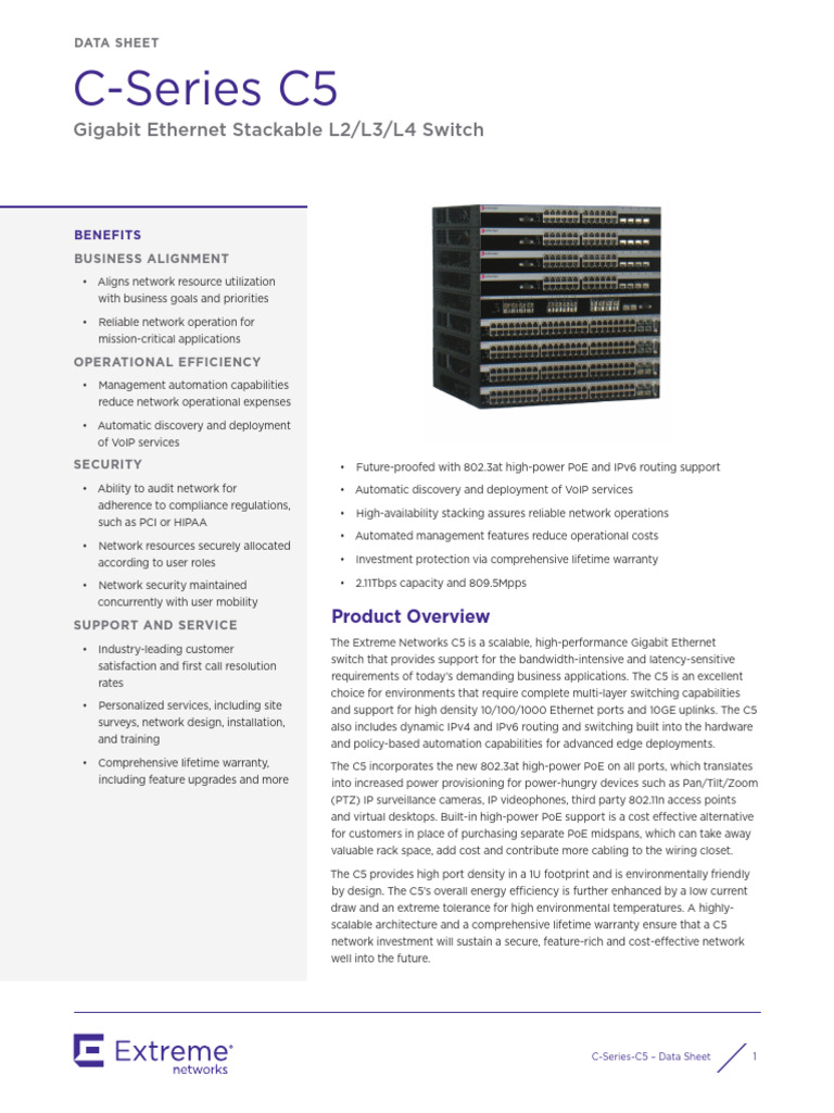 C-Series C5: Gigabit Ethernet Stackable L2/L3/L4 Switch | PDF ...