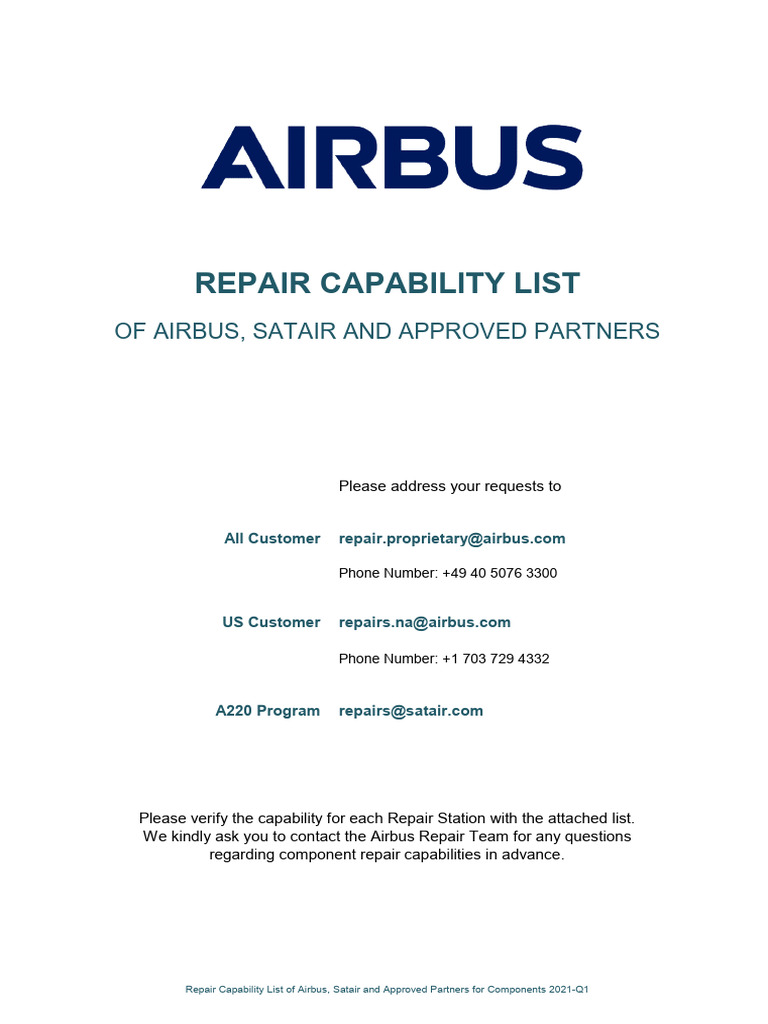 Repair Capability List: of Airbus, Satair and Approved Partners | PDF ...