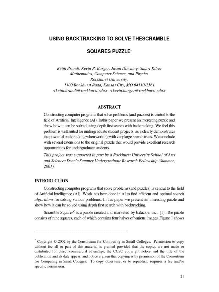 Backtracking To Solve Thescramble | PDF | Algorithms | Applied Mathematics