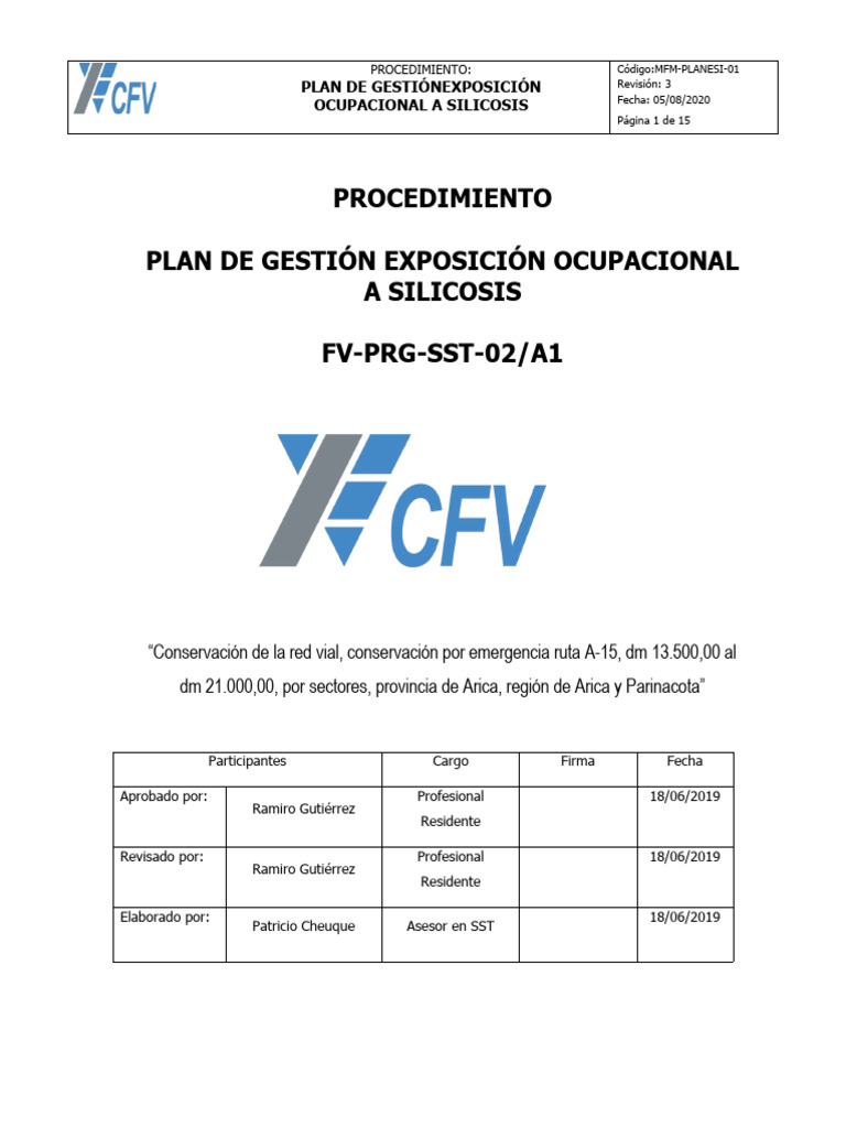 FV-PRG-SST-02-A1 Plan de Gestion Exposicion Ocupacional A Silicosis Rev.3 | PDF | Materiales