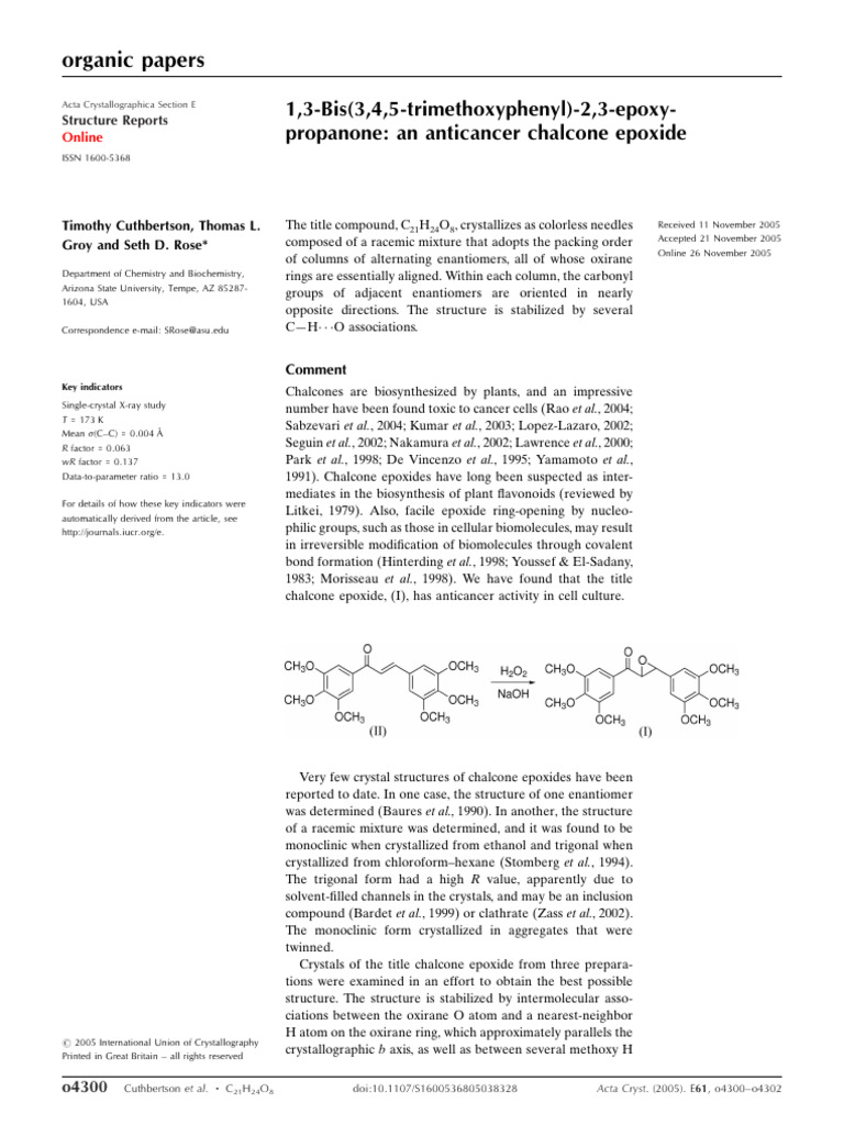 1,3-Bis (3,4,5-Trimethoxyphenyl) - 2,3-Epoxypropanone An Anticancer ...