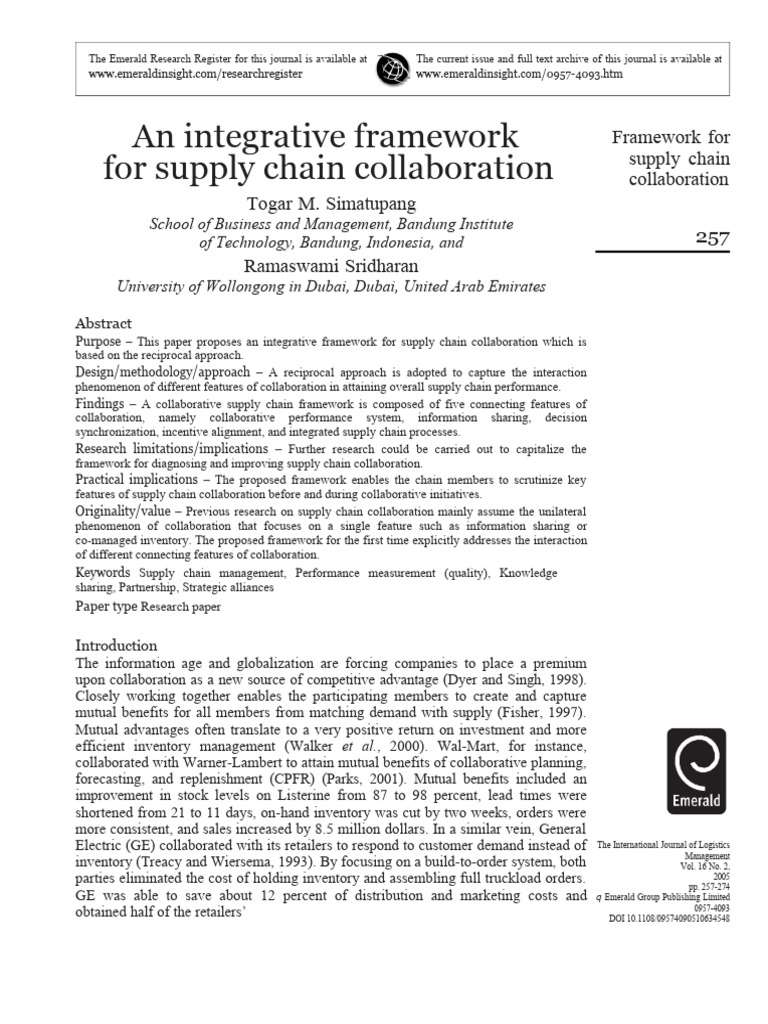 Article 2 - An Integrative Frame of SC | PDF | Supply Chain | Performance Indicator