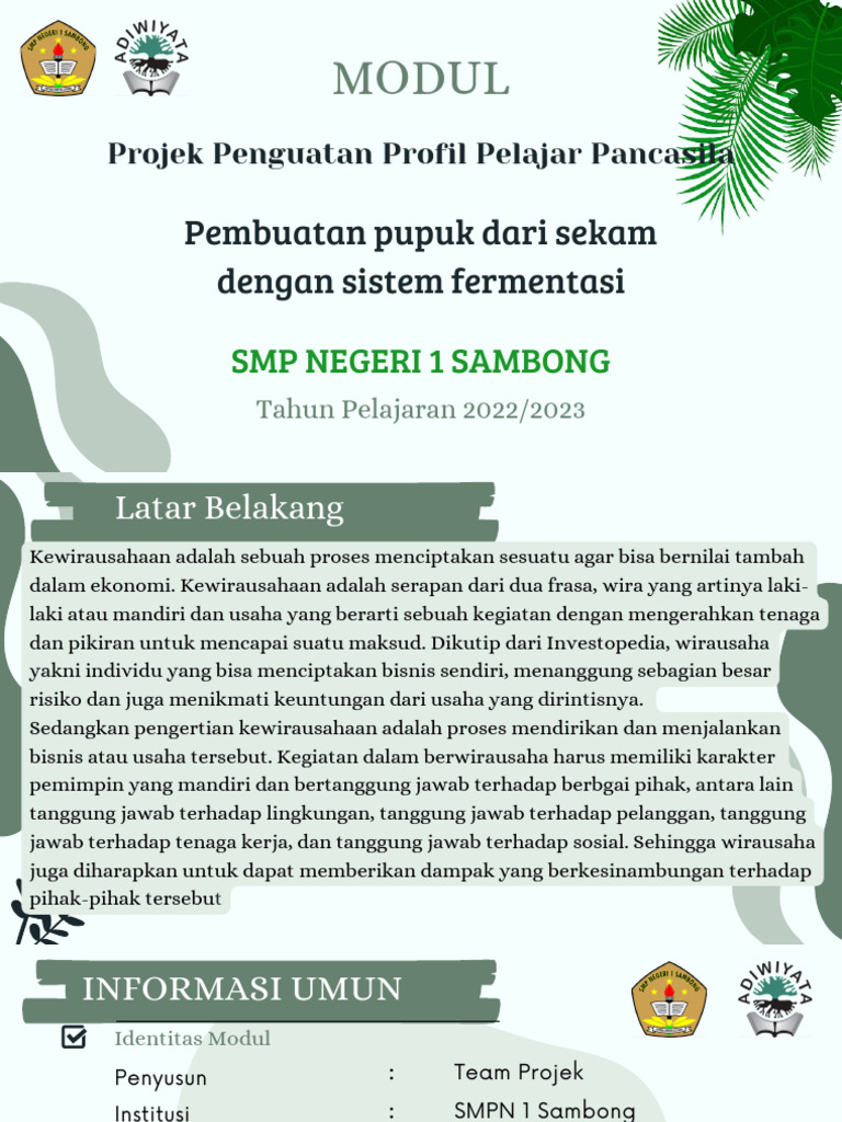 Modul P5 Pupuk Sekam Dengan Sistem Fermentasi SMPN 1 Sambong | PDF