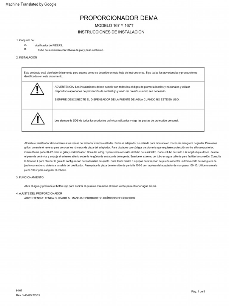 Ficha Tecnica Dema 167 | Descargar gratis PDF | Tap (Válvula ...