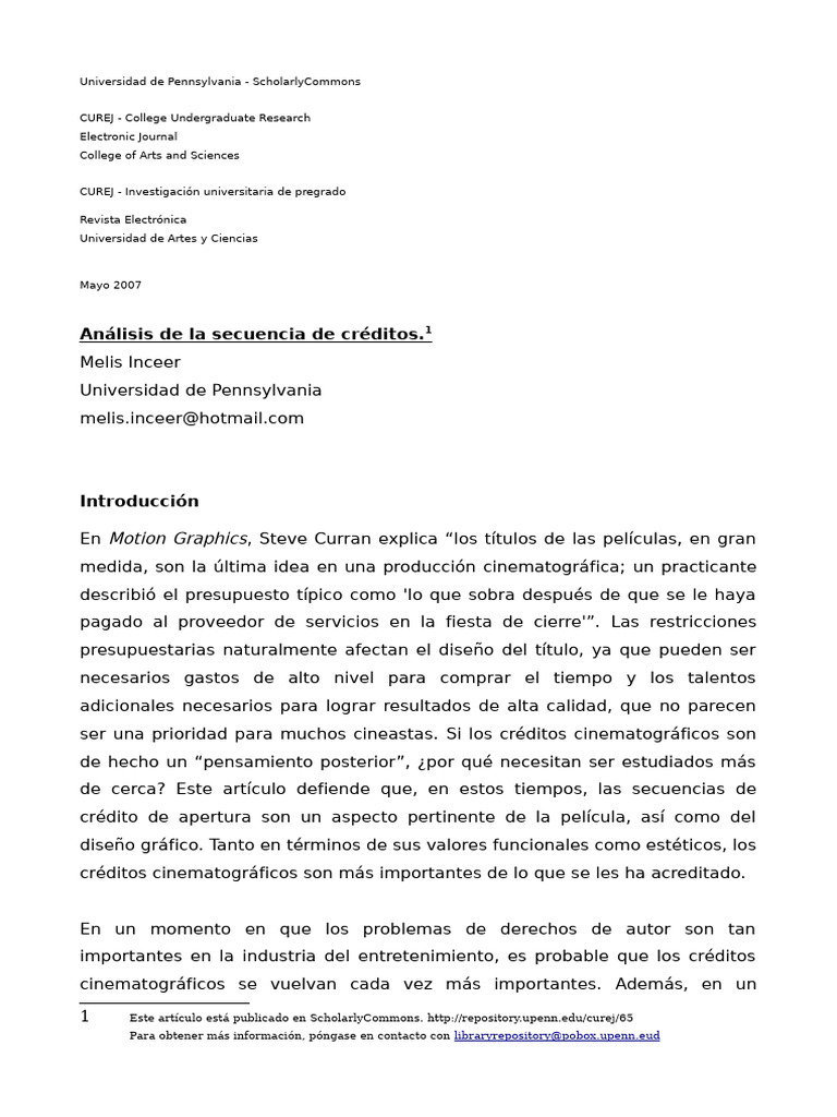 Inceer - Análisis de La Secuencia de Créditos | PDF | Película muda ...