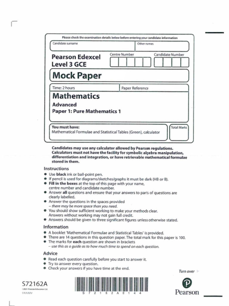 BSAK A Level Pure Mock February 2022 | PDF