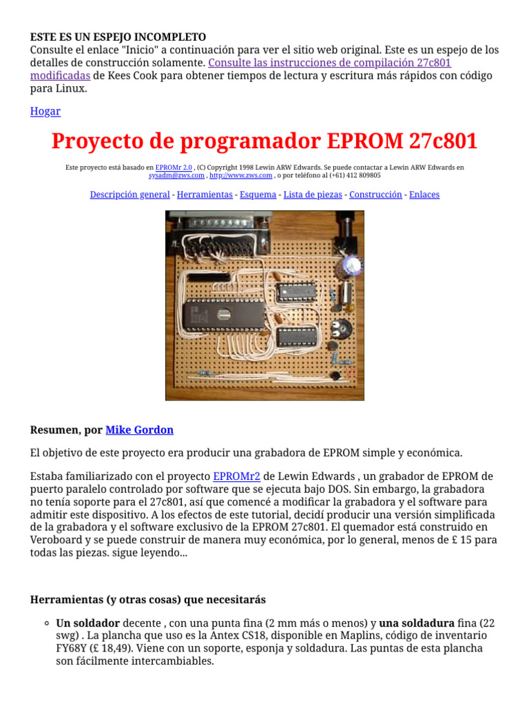 Proyecto de Programador EPROM 27c801 | Descargar gratis PDF ...