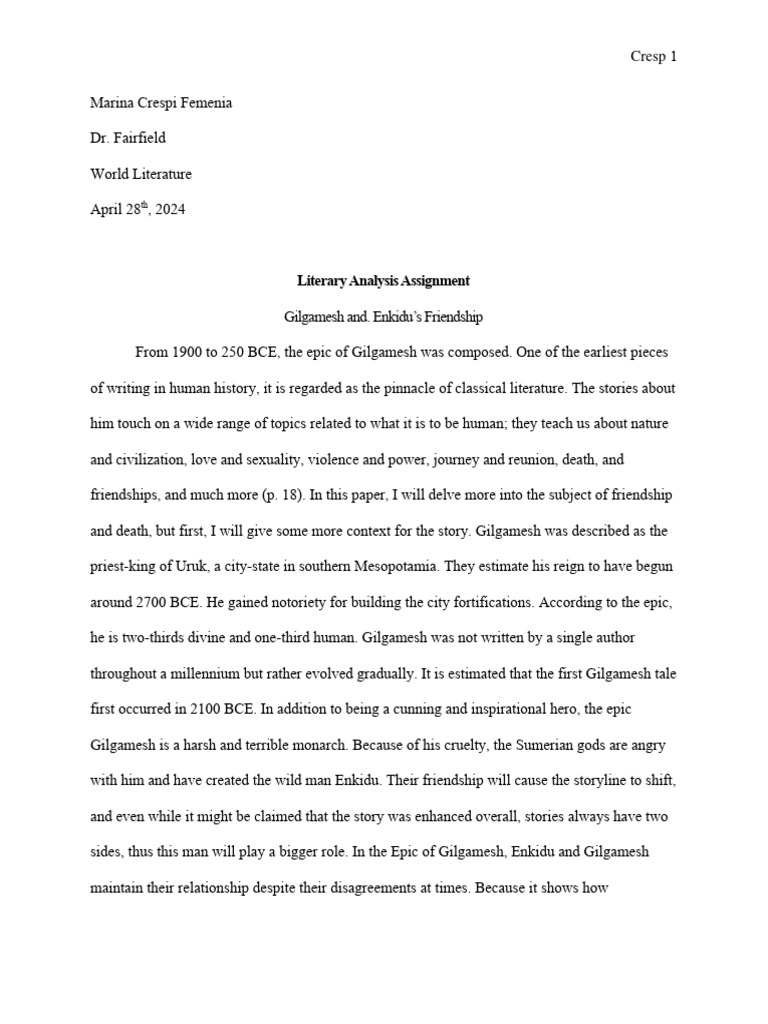 Literary Analysis Essay - Edited | PDF | Epic Of Gilgamesh