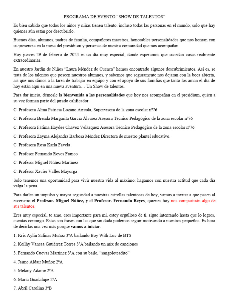 Programa para Show de Talentos | PDF