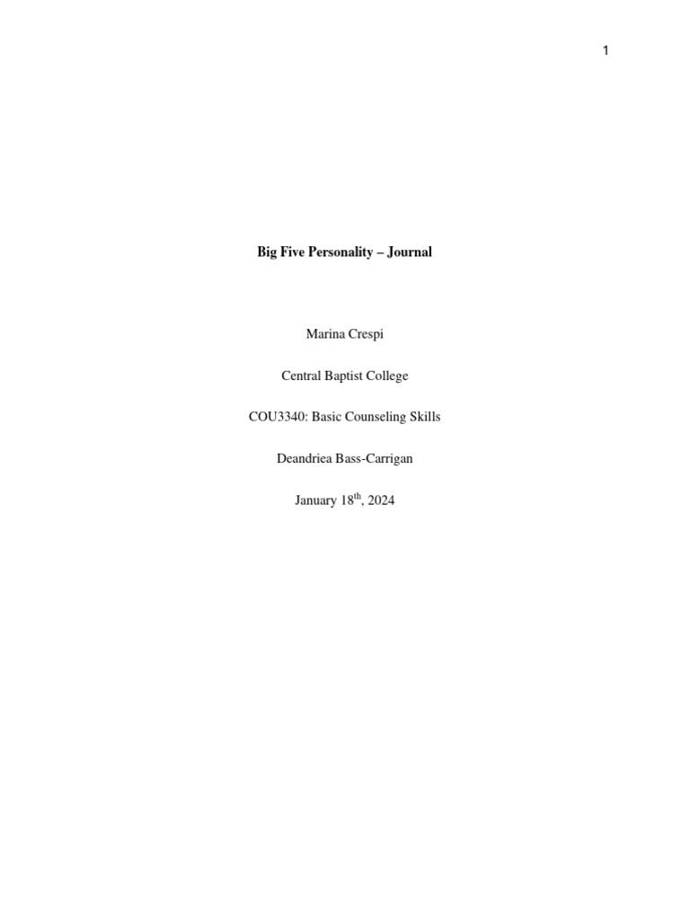 Big Five Personality Test Reflection | PDF | Psychology | Cognition