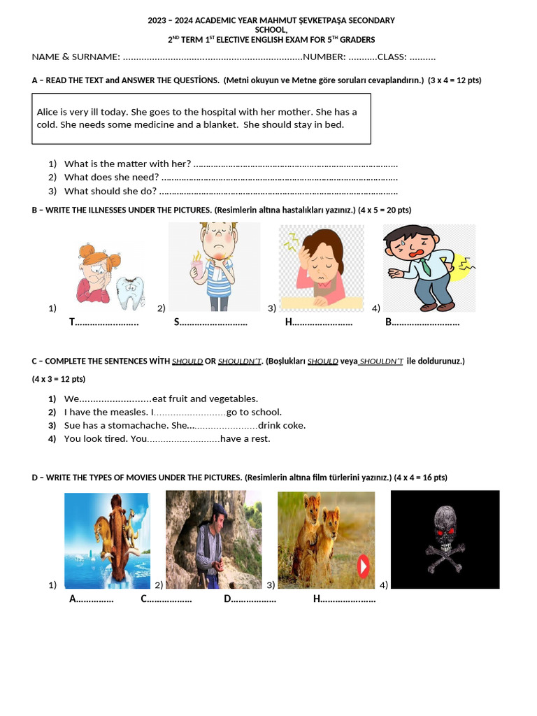 5.SINIF SECOND TERM FIRST EXAM | PDF