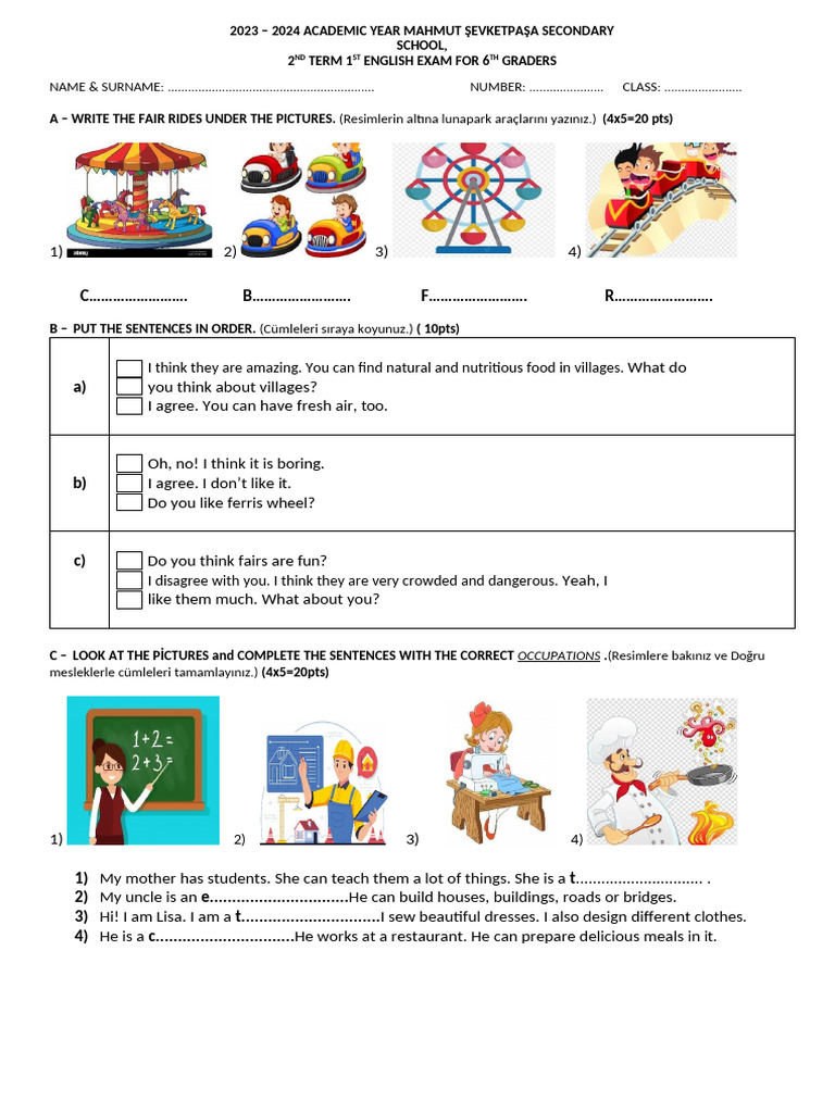 6.sinif Second Term First Exam | PDF | Language Arts & Discipline