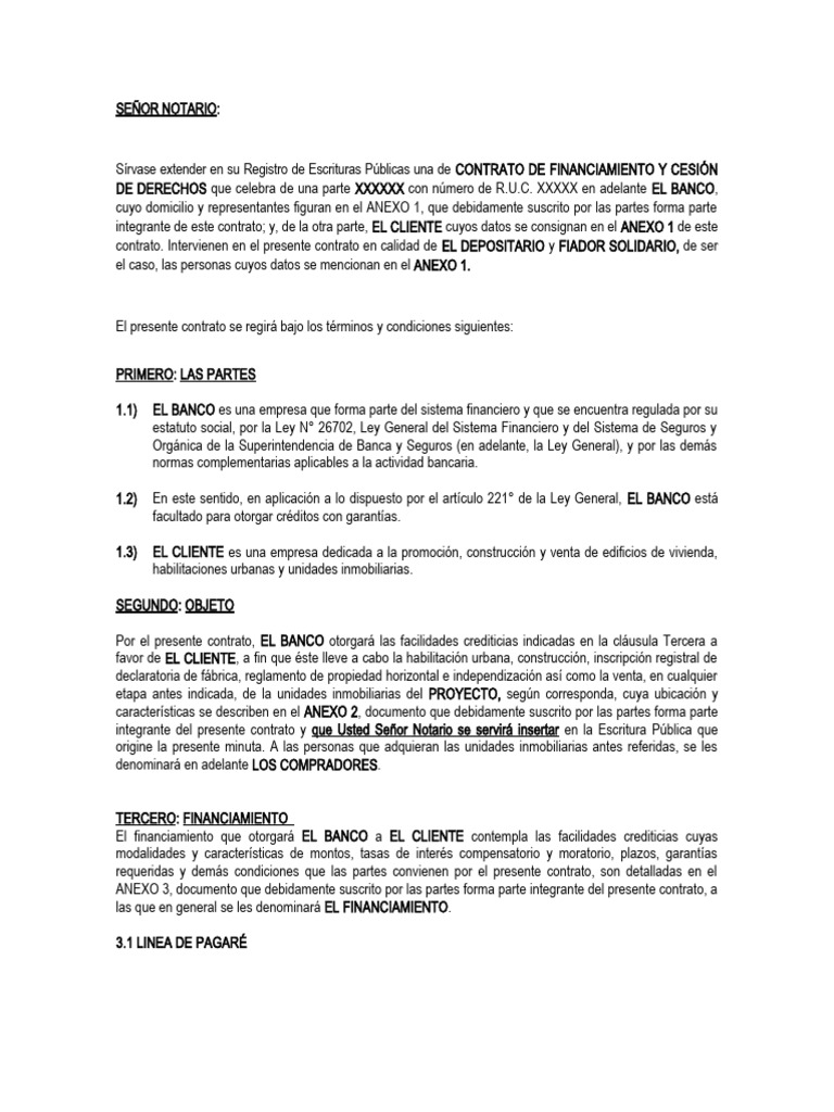 Modelo De Contrato De Financiamiento