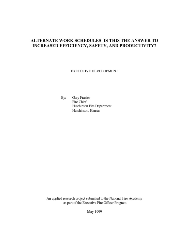 1999 Alternate Work Schedules - Is The Answer To Increased Efficiency ...
