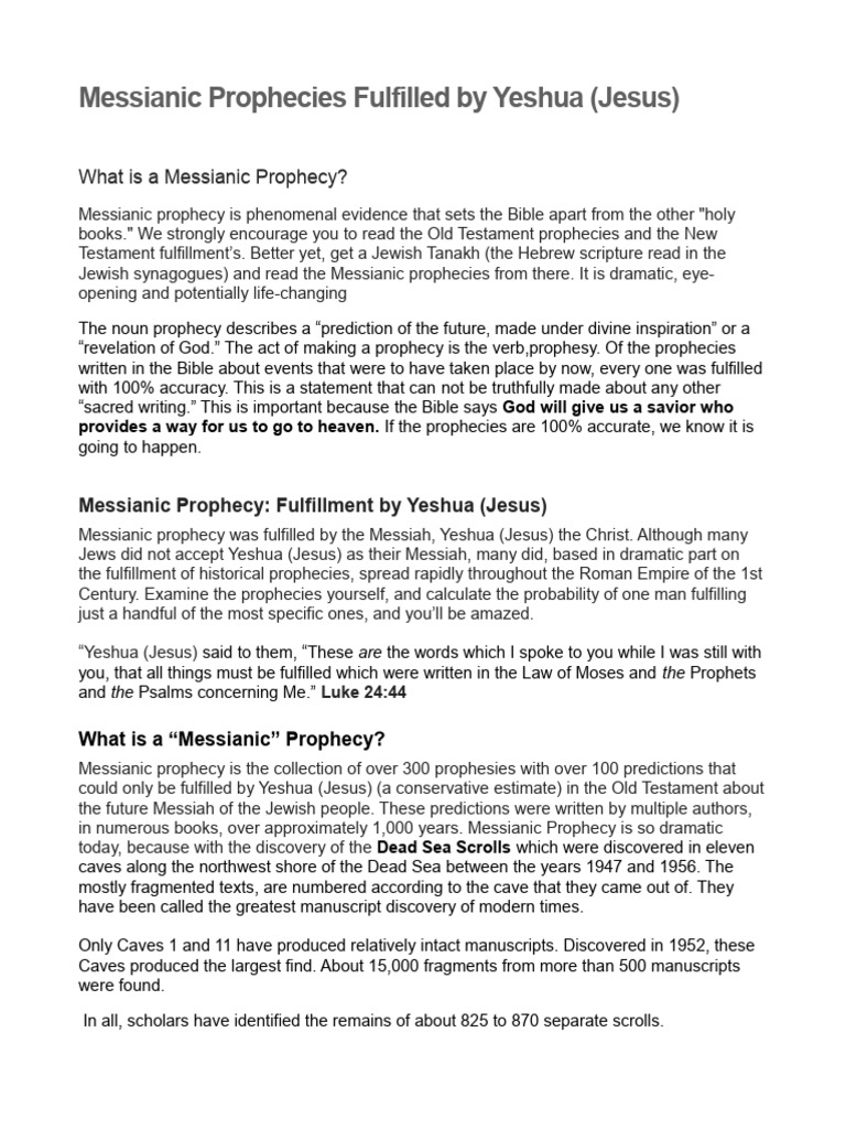 Yeshua: Fulfillment of Messianic Prophecies | PDF | Jesus | Bible Prophecy