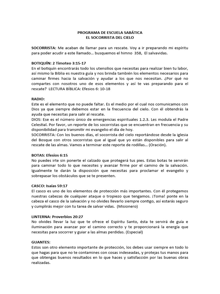 Programa de Escuela Sabática | PDF | Salvación | Cristo (título)