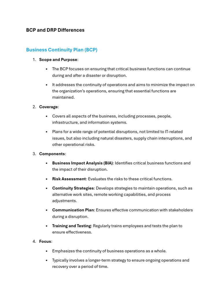 BCP and DRP Differences | PDF | Disaster Recovery | Systems Engineering