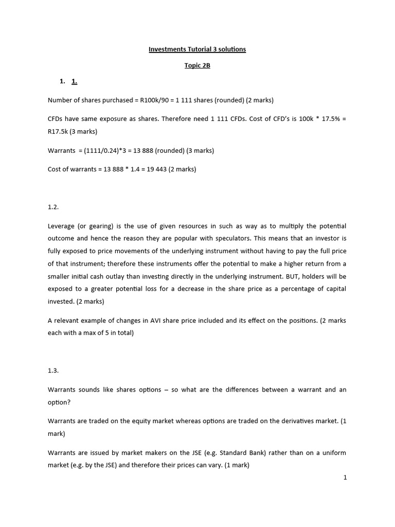 Tutorial 3 Solutions | PDF | Contract For Difference | Banks