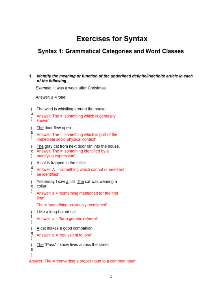 20E16 Exercises For Syntax | PDF | Grammatical Tense | Phrase