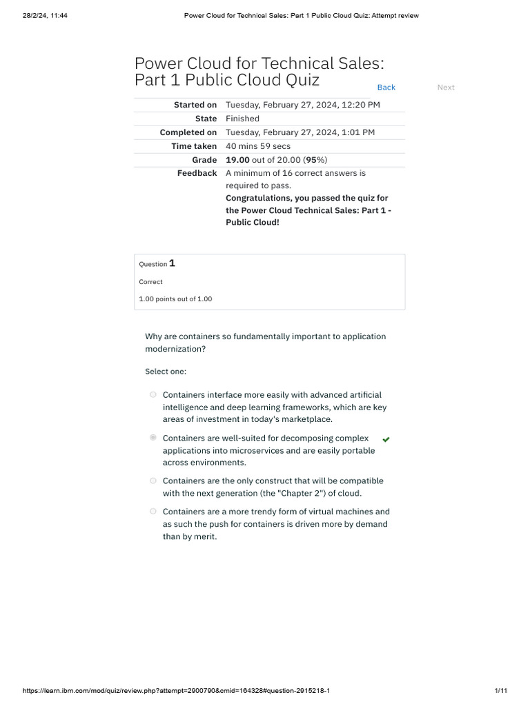Power Cloud For Technical Sales - Part 1 Public Cloud Quiz - Attempt Review | PDF | Cloud ...