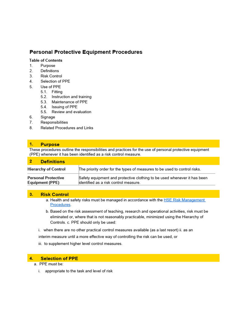 Personal Protective Equipment Procedures | PDF | Personal Protective ...