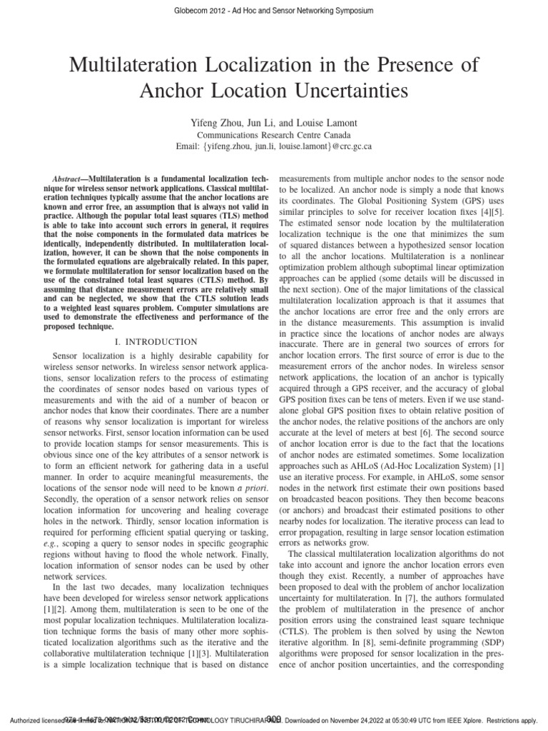 Multilateration Localization in The Presence of Anchor Location ... Multilateration Localization in The Presence of Anchor Location ...