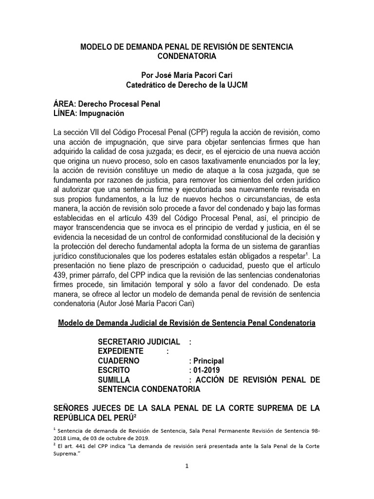 Modelo de Demanda de Revisión Penal | PDF | Sentencia (ley) | Judicaturas