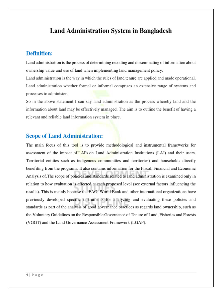 Land Administration System in Bangladesh | PDF | Governance | Good ...