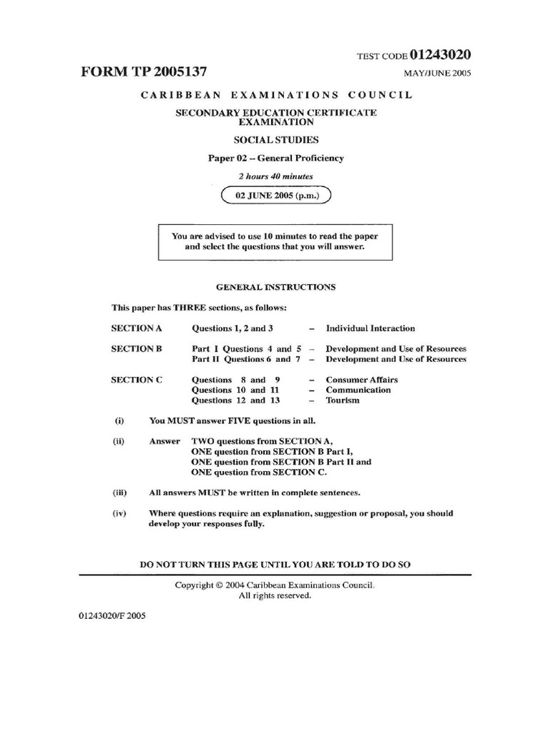 CSEC Social Studies June 2005 P2 | Download Free PDF | Mass Media | Tourism