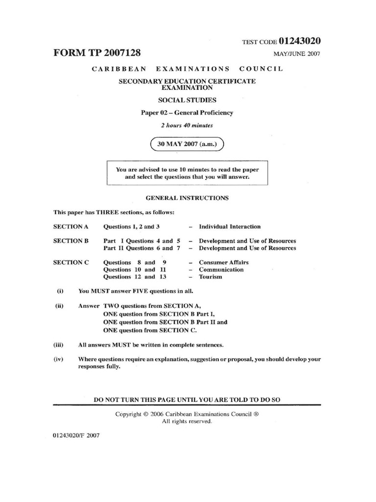 CSEC Social Studies June 2007 P2 | Download Free PDF | Tourism | Demand