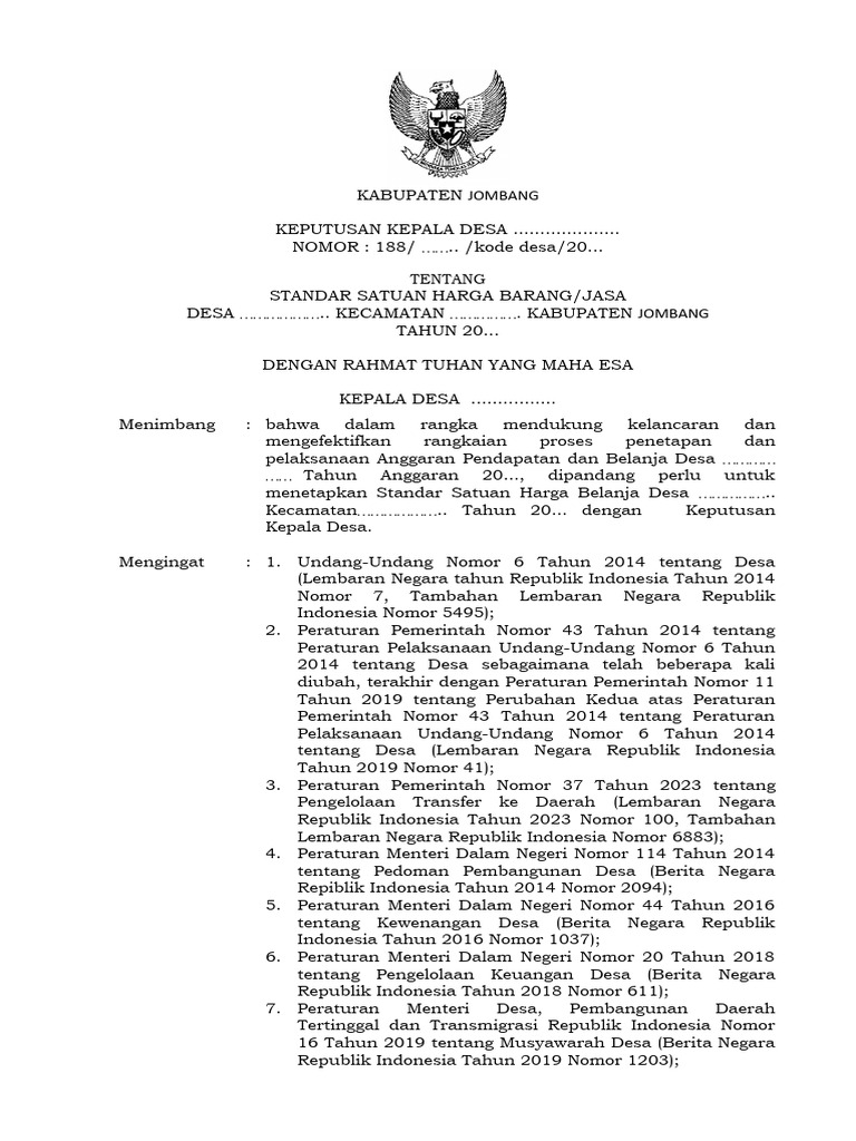 Draft SK Satuan Harga Desa | PDF