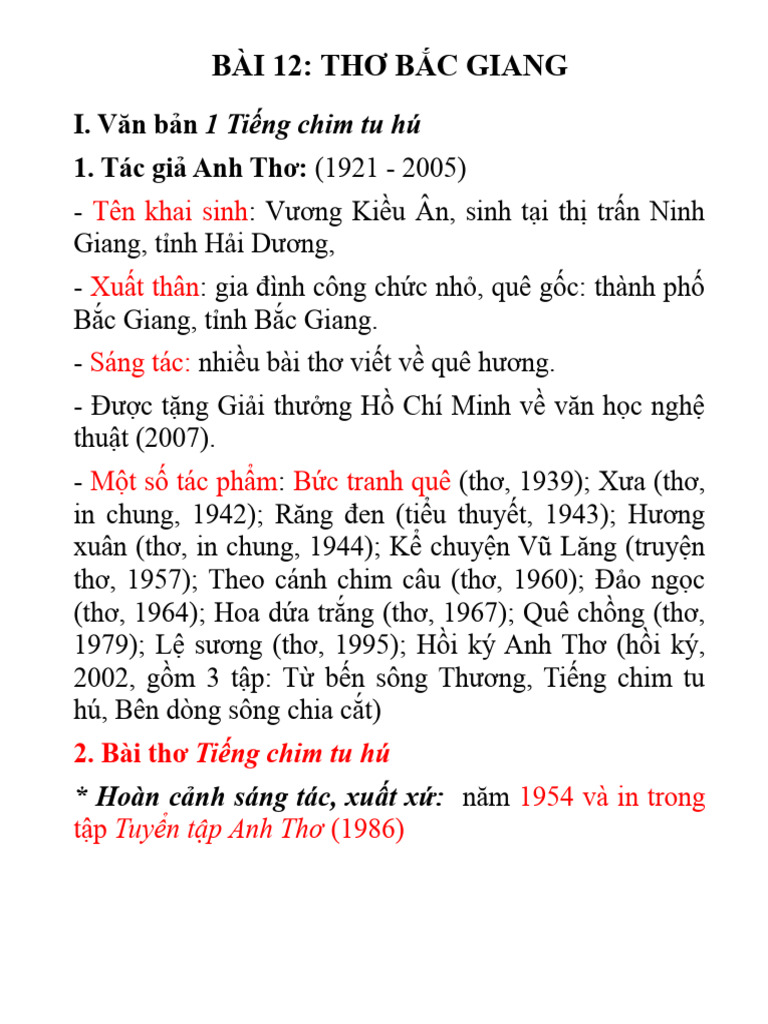 Bài 12. Thơ Bắc Giang | PDF
