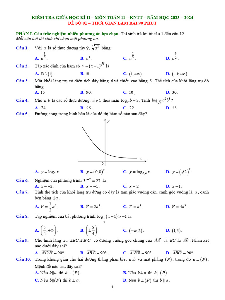 14 de Kiem Tra Giua Hoc Ki 2 Toan 11 Knttvcs Nam Hoc 2023 2024 | PDF