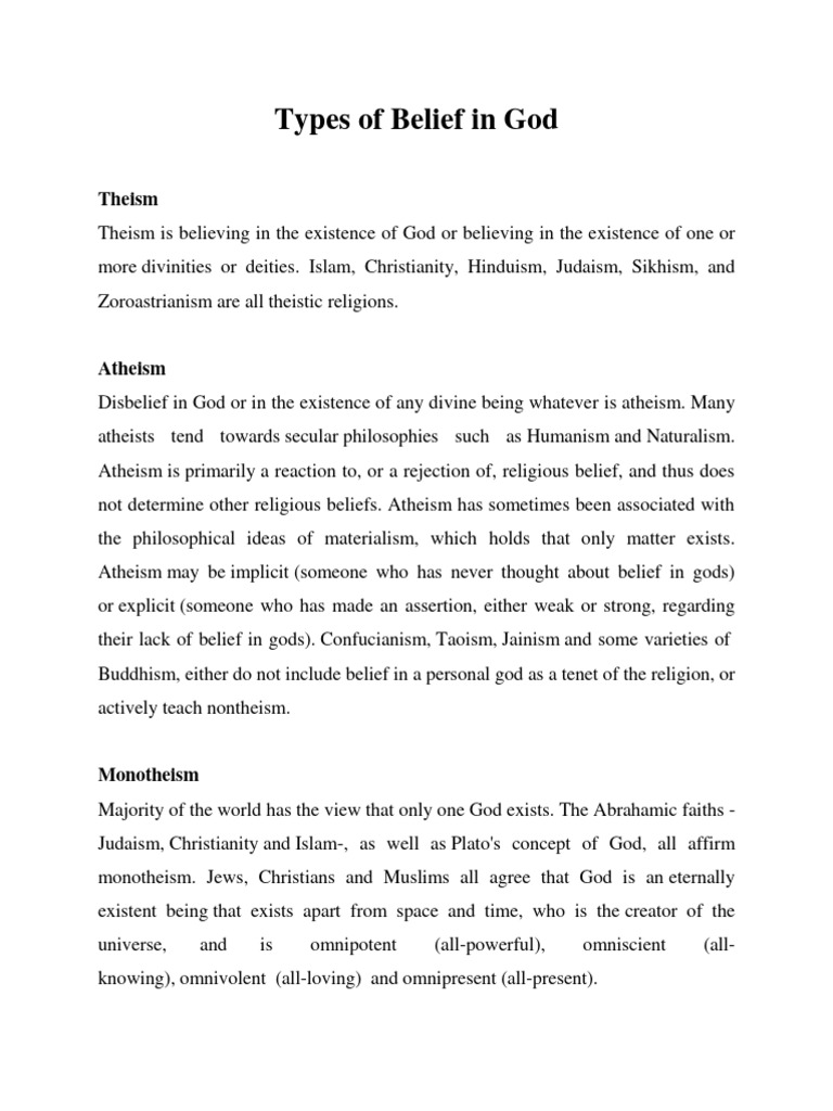 Types of Belief in God | PDF | Theism | God