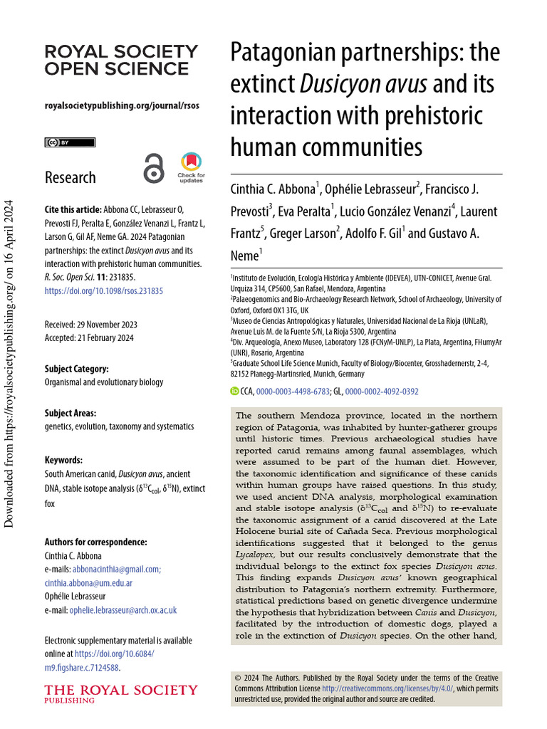 Patagonian Partnerships: The Extinct Dusicyon Avus and Its Interaction ...