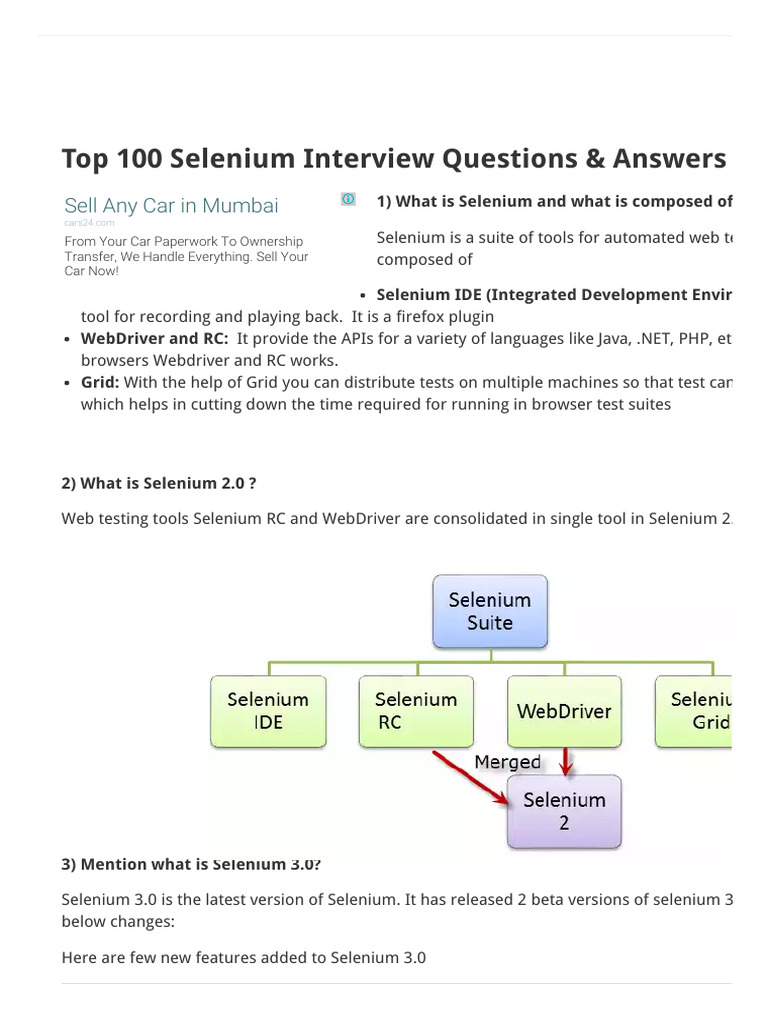 100 Selenium Interview Questions & Answers | PDF | Selenium (Software ... 100 Selenium Interview Questions & Answers | PDF | Selenium (Software ...