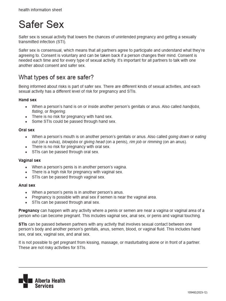 Safer Sex Handout Final Pdf Safe Sex Sexually Transmitted Infection