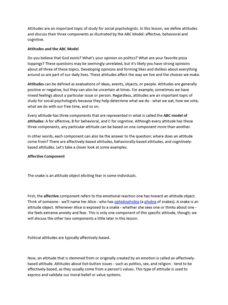 Psychology Notes | PDF | Attitude (Psychology) | Affect (Psychology)