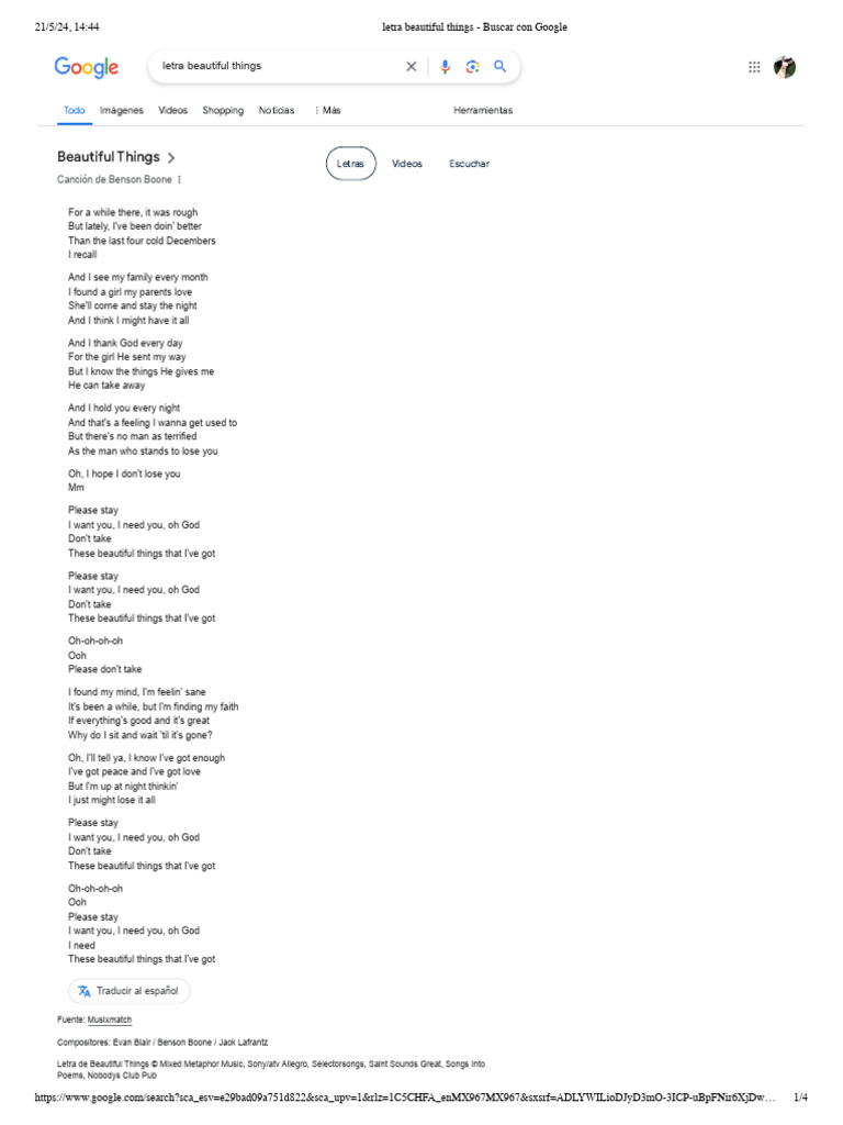 letra beautiful things - Buscar con Google | PDF