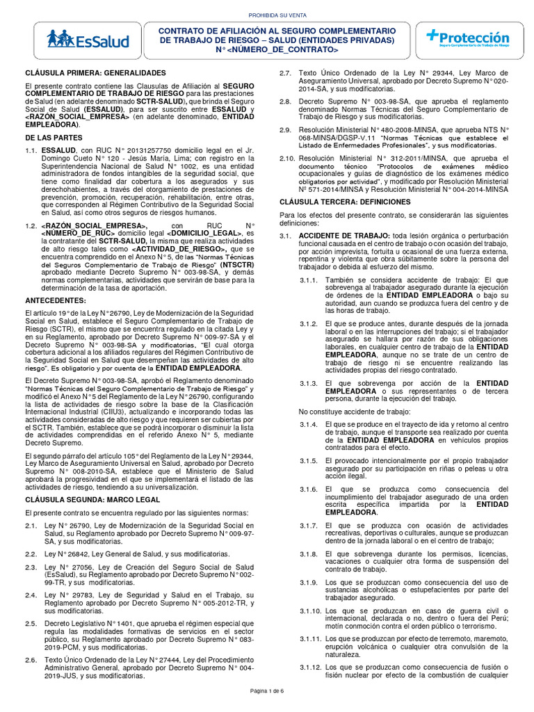 Contrato SCTR-Salud para Entidades Privadas | PDF | Seguro