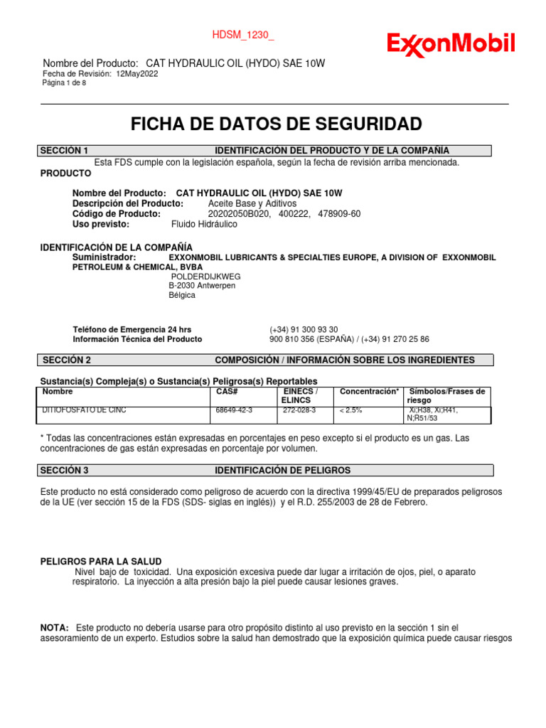 HDSM - 1230 - Cat Hydraulic Oil (Hydo) Sae 10W | Descargar gratis PDF ...