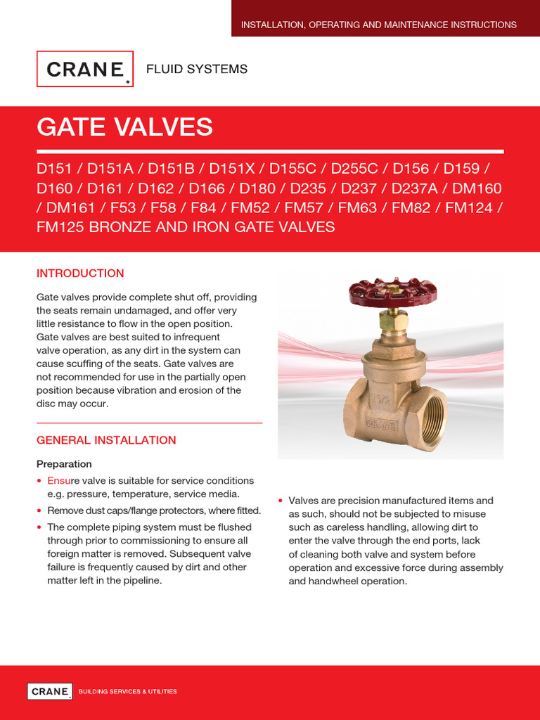 Gate Valves Crane FS IOM 1023 | PDF | Valve | Pipe (Fluid Conveyance)