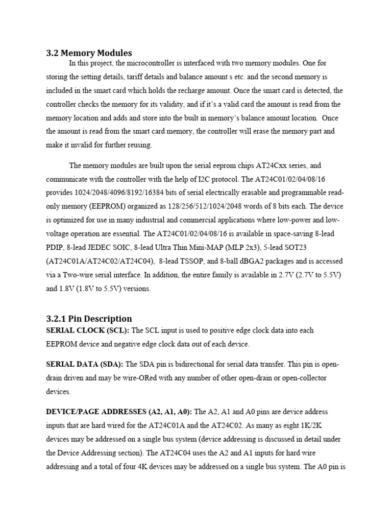 3.2 Memory Modules: SERIAL CLOCK (SCL) : The SCL Input Is Used To Positive Edge Clock Data Into ...
