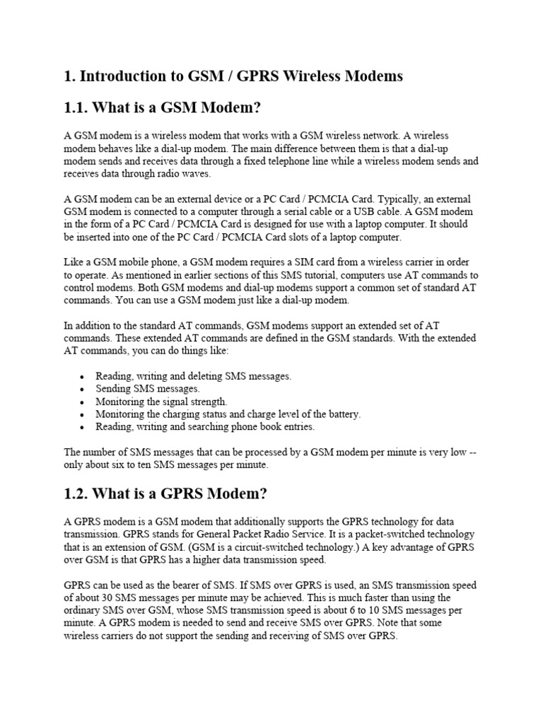 Introduction To GSM / GPRS Wireless Modems 1.1. What Is A GSM Modem ...