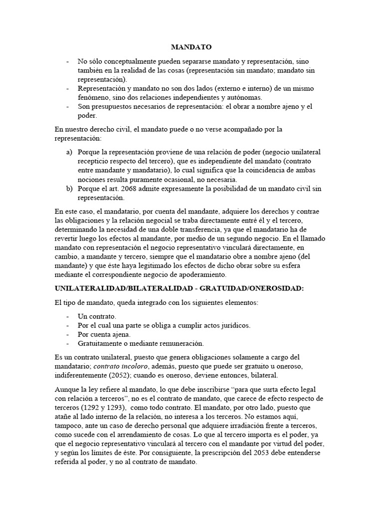 Mandato (Resumen) | PDF | Derecho empresarial | Derecho civil (sistema ...