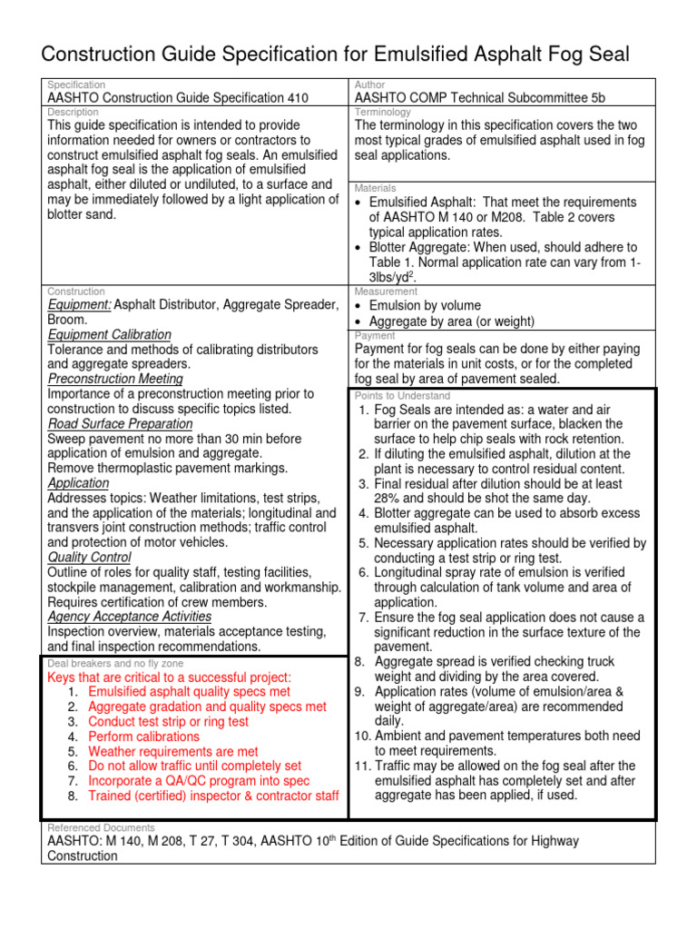 Emulsified Asphalt Fog Seal Guide | PDF | Road Surface | Emulsion